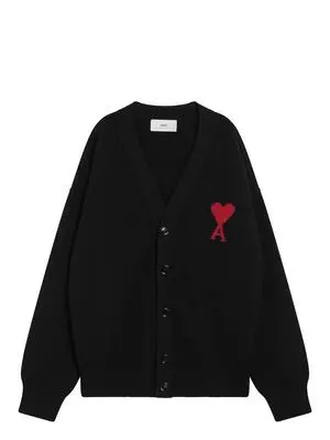AMI Paris De Coeur Wool Cardigan - Black