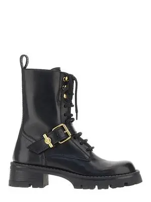 Versace Leather Boots With Medusa Detail - Black