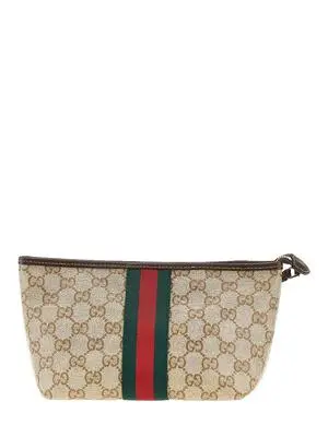 Gucci Gg Supreme Pouch With Web Ribbon - Cream