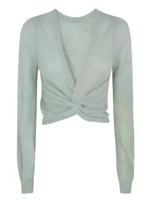 TWINSET Cropped V-neck Sweater With Twist Detail - Green
