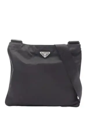 Prada Logo Plaque Shoulder Bag - Black