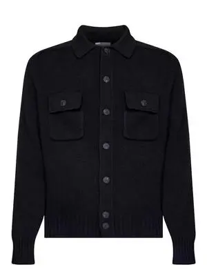 D4.0 Button-up Wool Overshirt - Black