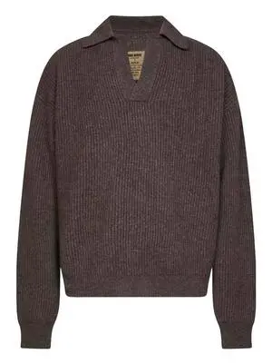 UMA WANG Uma Wang Ribbed Knit V-Neck Sweater Brown