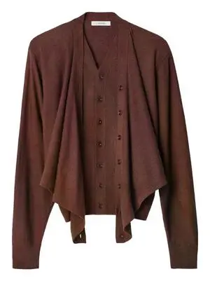 LEMAIRE Merino Wool Blend Trompe-l’œil Cardigan - Brown