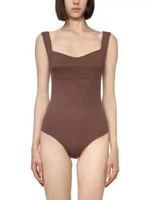 ATU BODY COUTURE Sleeveless Sweetheart Neck Bodysuit - Brown