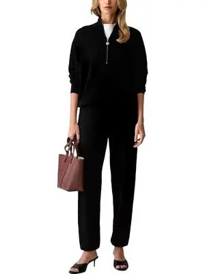 Joseph Ribkoff Quarter-zip Textured-knit Sweater - Black