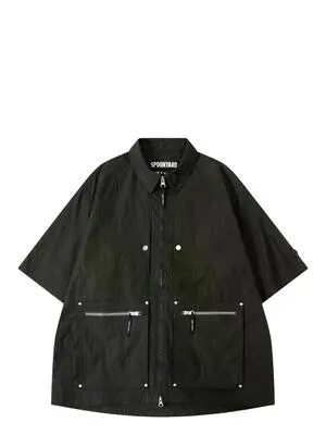 SPOONYARD Zip-up Pocket Shirt With Crinkled Finish - Green