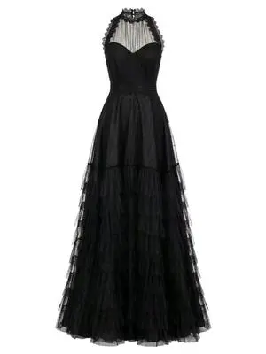 GEMY MAALOUF Gemy Maalouf Tiered Lace-Trim Gown