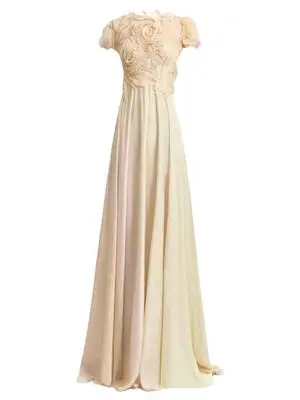 GEMY MAALOUF Gemy Maalouf Floral Appliqué Sheer Panel Maxi Dress