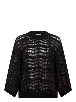 Peserico Sequin-embellished Open-knit Sweater - Black