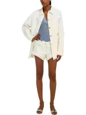 FERRAGAMO Denim Shorts With Crocheted Detailing - White