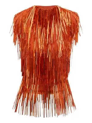 GEMY MAALOUF Sleeveless High-neck Top With Fringe Detail - Orange