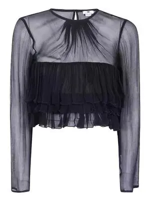 Elisabetta Franchi Ruffled Semi-sheer Long Sleeve Blouse - Black