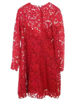 Valentino Garavani Floral Lace Long Sleeve Mini Dress - Red