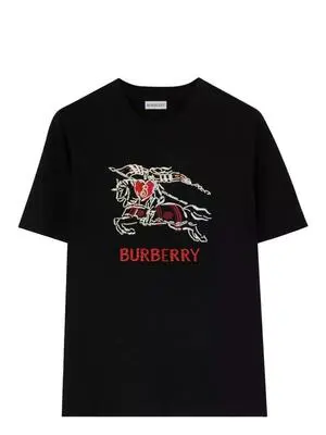 Burberry Embroidered Heart Knight Cotton T-shirt - Black