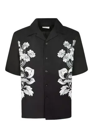 Commas Floral-embroidered Short-sleeve Shirt - Black