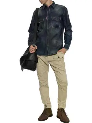 Dsquared2 Faded Leather-patch Denim Shirt - Blue