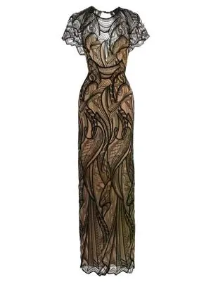 GEMY MAALOUF Open-back Lace-embroidered Maxi Dress - Neutrals