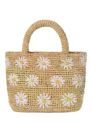 MC2 SAINT BARTH Raffia Daisy Mini Bag - Neutrals