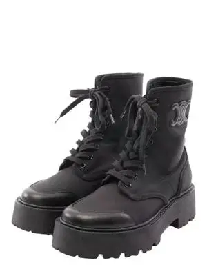 Celine Lace Up Chunky Sole Boots - Black