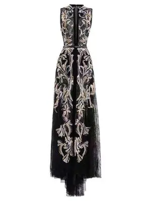 SAIID KOBEISY Embroidered Lace Gown - Black