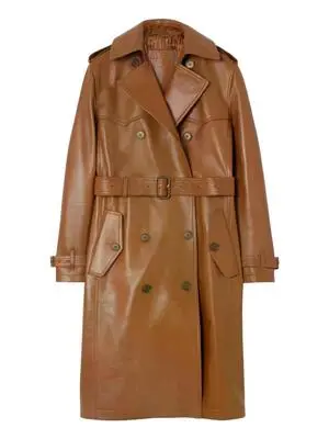 Burberry Long Leather Trench Coat - Brown