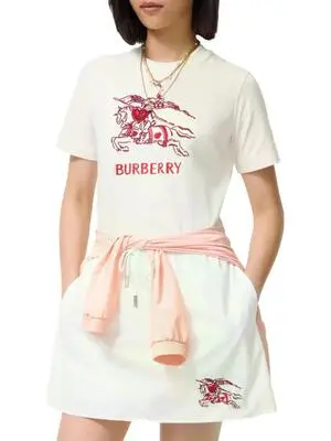 Burberry Knight And Heart Embroidered Cotton T-shirt - Neutrals
