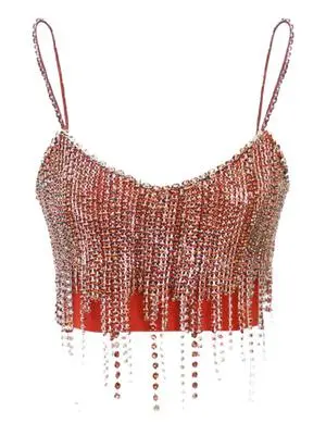 GEMY MAALOUF Embellished Fringe Cropped Top - Red