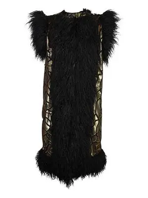 JENNAFER GRACE Zenobia Faux Fur Trim Vest - Gold/black