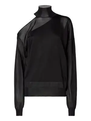 Fendi Silk Cut-out Shoulder Turtleneck Sweater - Nero