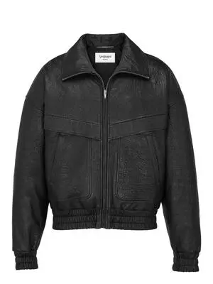 SAINT LAURENT SAINT LAURENT Lamb Leather Stand-Collar Zip-Up Jacket
