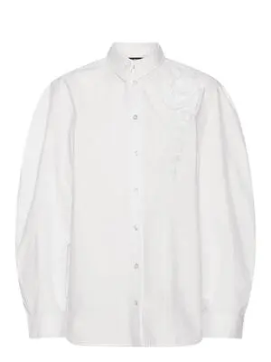 ROTATE BY BIRGER CHRISTENSEN Oversized Cotton Shirt With Embellished Shoulder Detail - Bianco