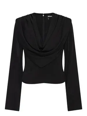 ROTATE BY BIRGER CHRISTENSEN Draped Neckline Long Sleeve Blouse With Back Zip Closure - Nero