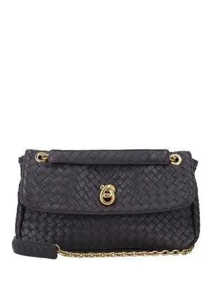 Bottega Veneta Woven Lambskin Shoulder Bag - Marrone