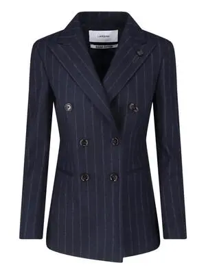 LARDINI Double-breasted Pinstripe Wool Blazer - Blue