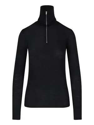 JIL SANDER Long Sleeve Zip-up Wool-blend T-shirt - Black