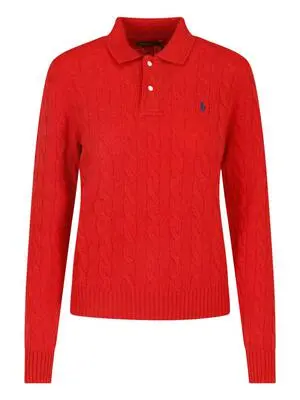 Polo Ralph Lauren POLO RALPH LAUREN Cable-Knit Long Sleeve Polo Sweater Red