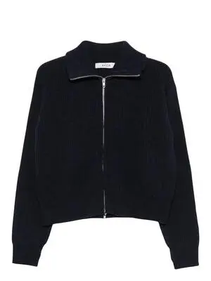 JUCCA Zip-front Ribbed Knit Stand Collar Cardigan - Navy