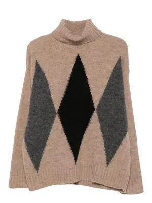 JUCCA Argyle Patterned High Neck Sweater - Grey