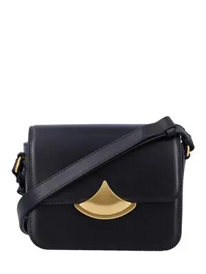SESSUN Genuine Leather Shoulder Bag With Gold Tone Hardware - Nero