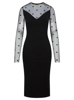 Givenchy Mesh 4g Pattern Long Sleeve Midi Dress - Black