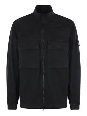 Stone Island Stone Island Cotton-Elastane Zip Overshirt Jacket With Buttoned Pockets Nero