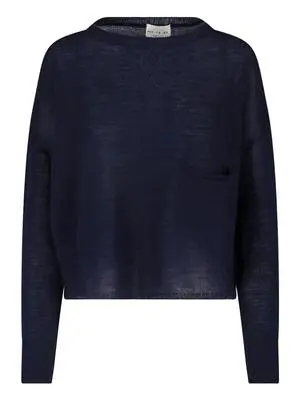 MA'RY'YA 100% Virgin Wool Crew Neck Sweater With Pocket - Blue