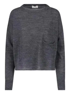 MA'RY'YA 100% Virgin Wool Crewneck Sweater With Pocket - Grey