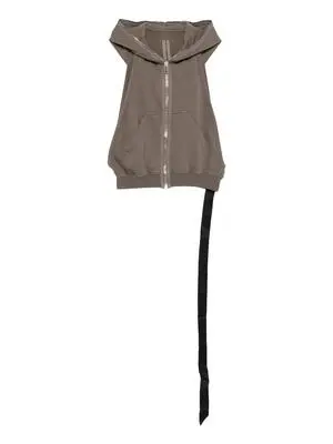 Rick Owens Hooded Zip-front Sleeveless Cotton Sweatshirt - Grigio