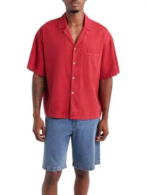 ELWOOD Oversize Cotton Blend Camp Shirt - Red