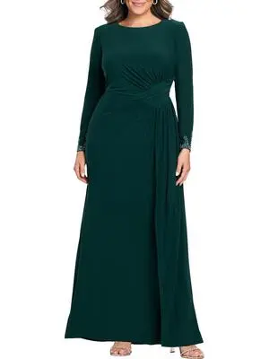 Betsy & Adam Embellished Long Sleeve Gown - Forest