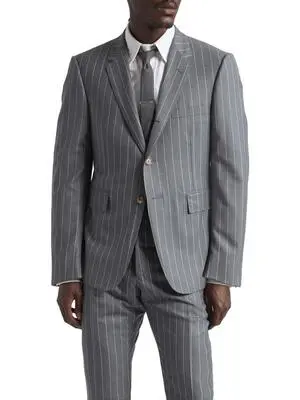 Thom Browne Flannel Chalk Stripe Sport Coat With Armbands - Medium Grey