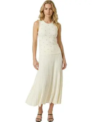 MODENAIRE Pearl Embellished Knit Midi Dress - White