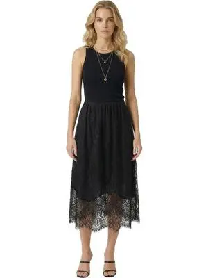 MODENAIRE Layered Lace Midi Skirt With Sheer Hem - Black